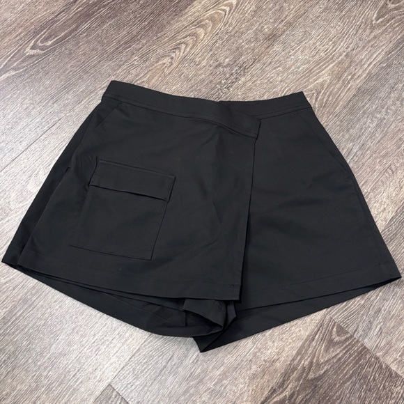 Zara | Shorts | Wraparound Mini Skort Black With Pockets Elastic Band ...